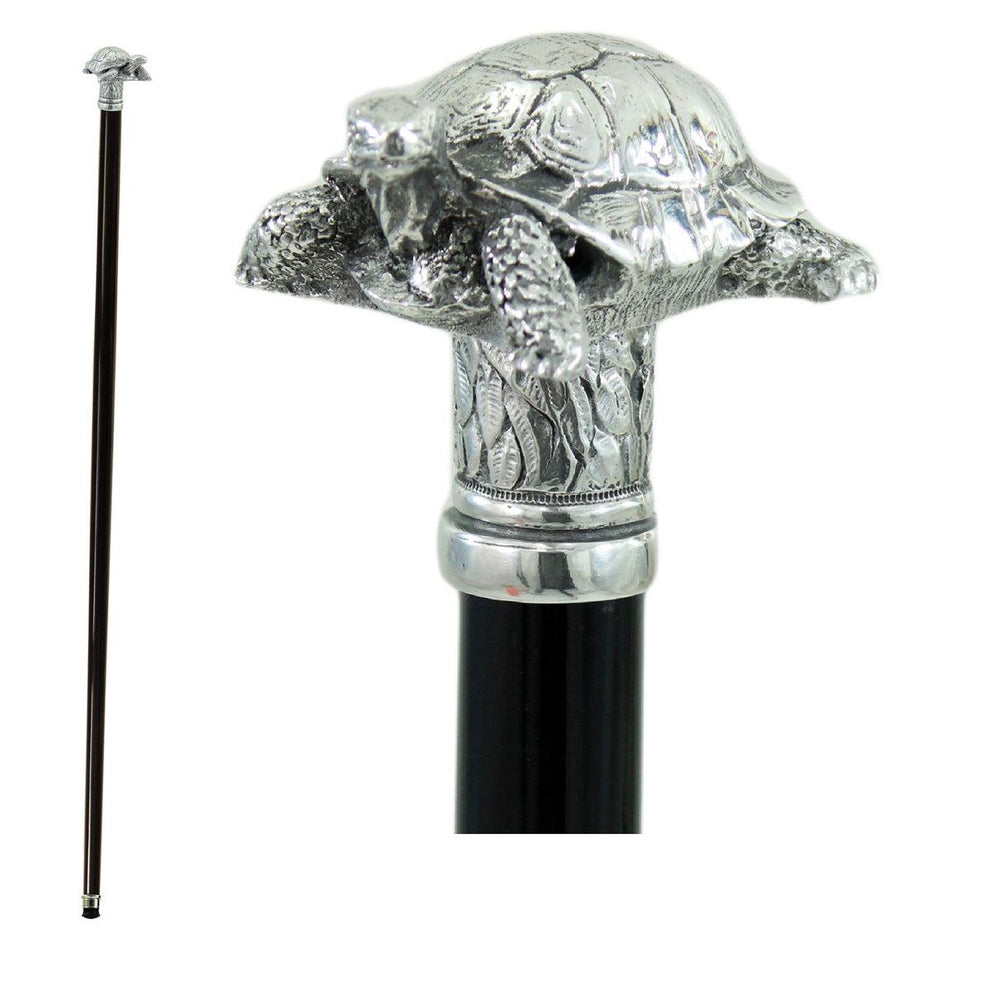 Custom Pure Pewter Turtle Walking Stick - Beachwood Shaft