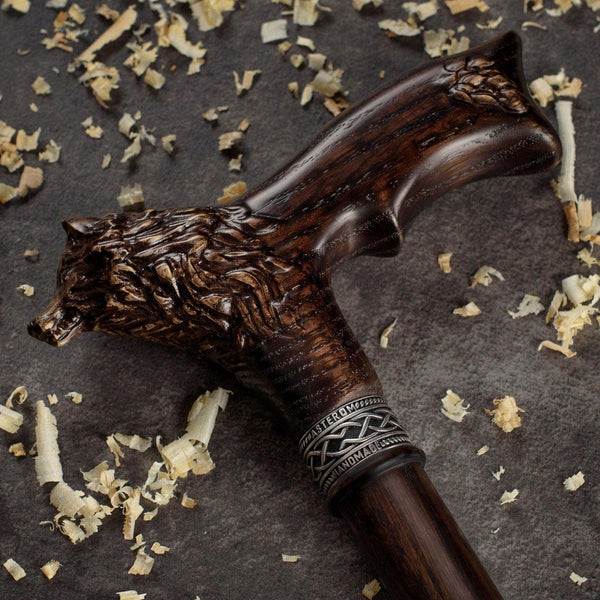 Custom Hand Carved Wooden Wolf Walking Stick or Cane