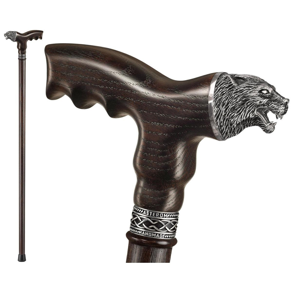 Unique Custom Made Wooden Oak Wolf Cane or Walking Stick