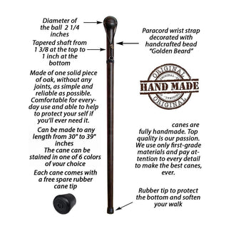 Hand Carved Solid Oak Wooden Knob Handle Self Defence Cane